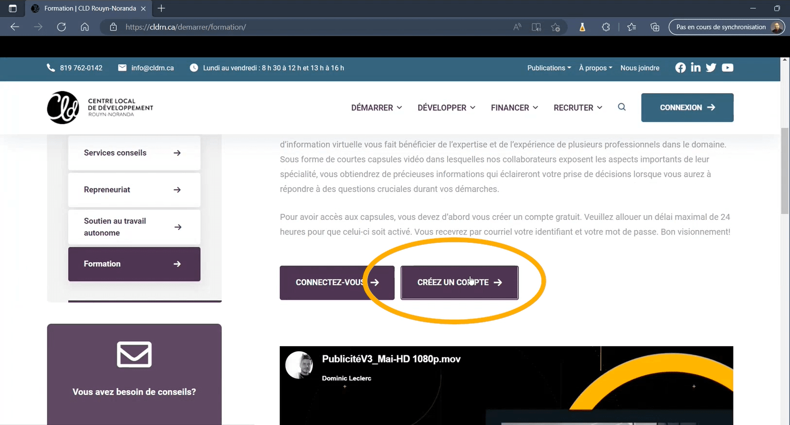 Capsule d'information - Comment créer un compte gratuit sur notre site web | CLD Rouyn-Noranda